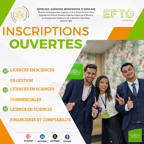 Inscriptions ouvertes pour la 1ère année de Licence - EFTG Sup